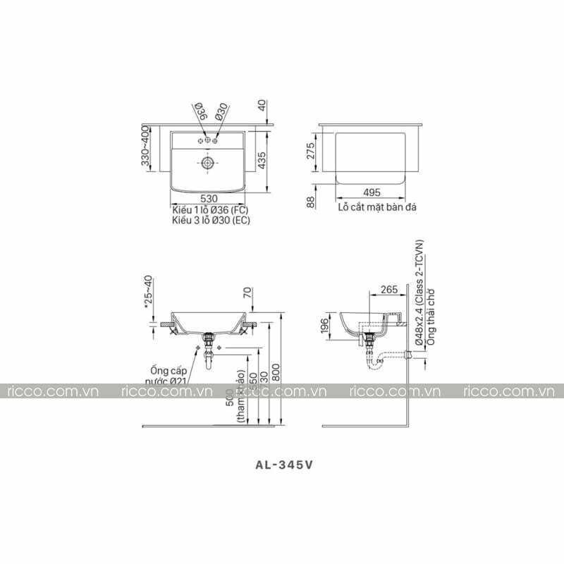 Chậu lavabo bán âm Inax AL-345V - Ricco Minh Hải - Gạch ốp lát, thiết bị vệ sinh, đồ nội thất ...