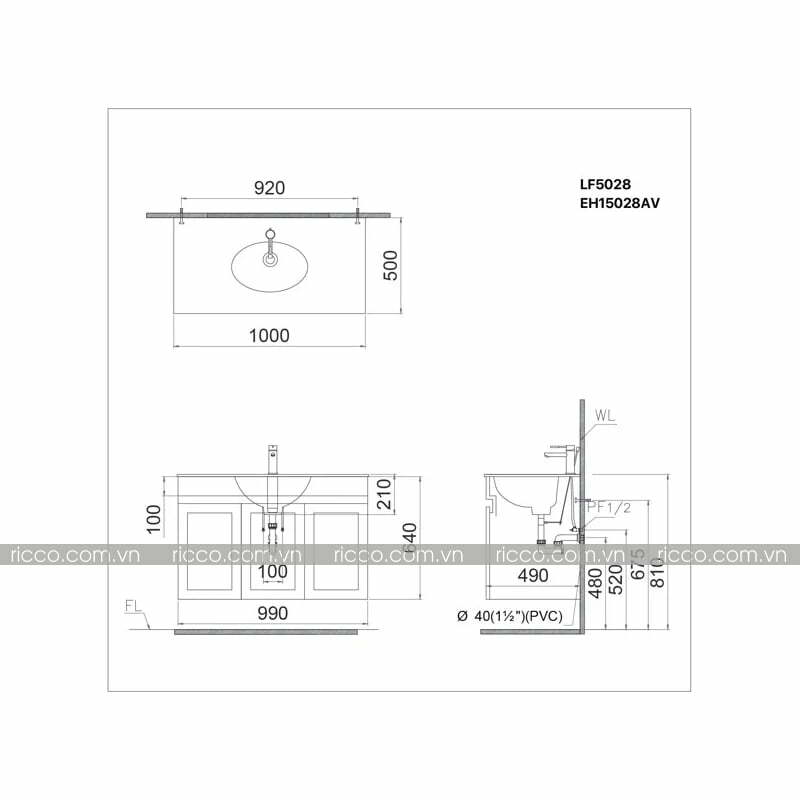 Tủ chậu lavabo Caesar LF5028/EH15028AV - Ricco Minh Hải - Gạch ốp lát, thiết bị vệ sinh, đồ nội ...