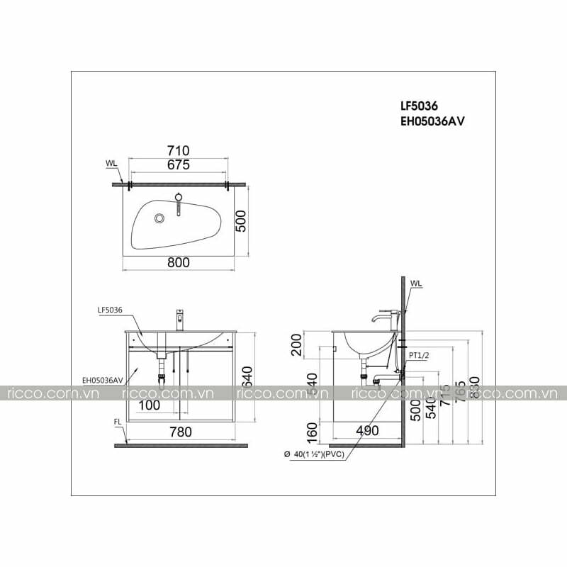 Tủ chậu lavabo Caesar LF5036/EH05036AV - Ricco Minh Hải - Gạch ốp lát, thiết bị vệ sinh, đồ nội ...