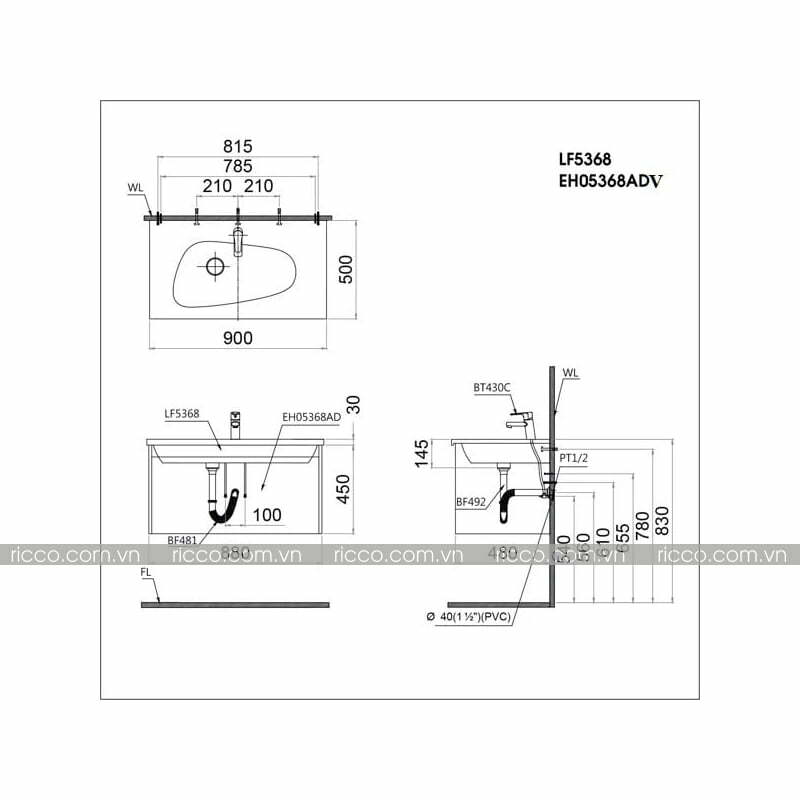Tủ chậu lavabo Caesar LF5368/EH05368ADV - Ricco Minh Hải - Gạch ốp lát ...